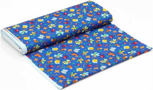 dark blue Timeless Treasures fabric with colorful bugs Fabric by ...