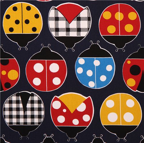 Tela oxford azul oscuro con mariquitas de Cosmo Japón Fabric by Cosmo ...