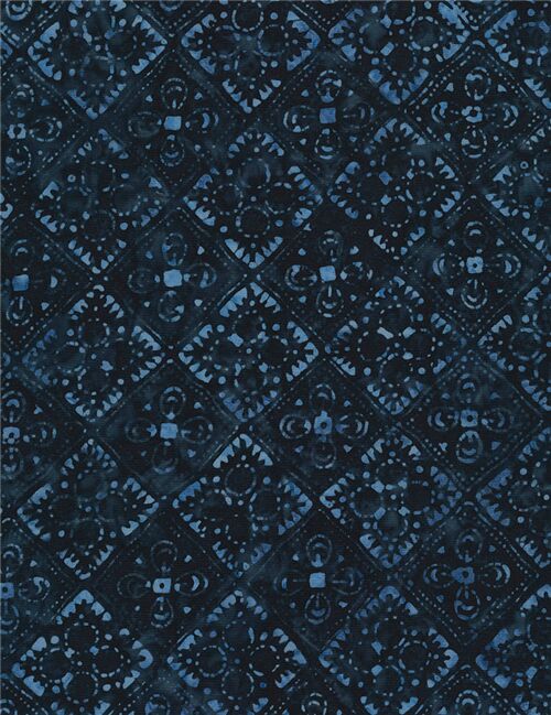 Remnant (30 x 112 cm) - dark blue flower ornament pattern batik fabric ...