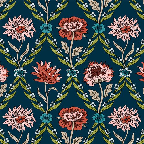 Remnant (47 x 110 cm) - dark green Liberty Fabrics diamond flower and ...