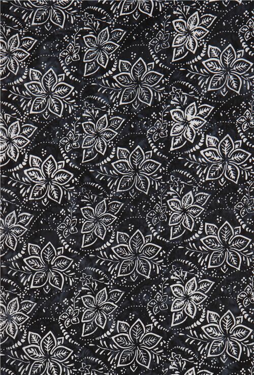 dark grey batik flower fabric by Timeless Treasures - modeS4u