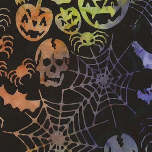 dark grey batik skull bat pumpkin design fabric by Timeless Treasures ...