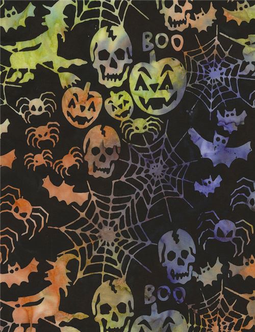 dark grey batik skull bat pumpkin design fabric by Timeless Treasures ...