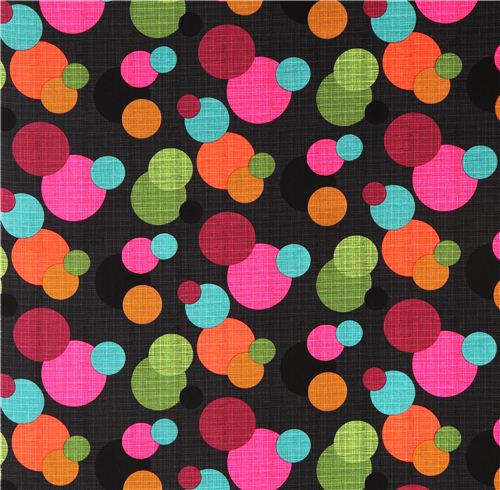 dark grey circle pattern fabric colourful lights by Michael Miller ...