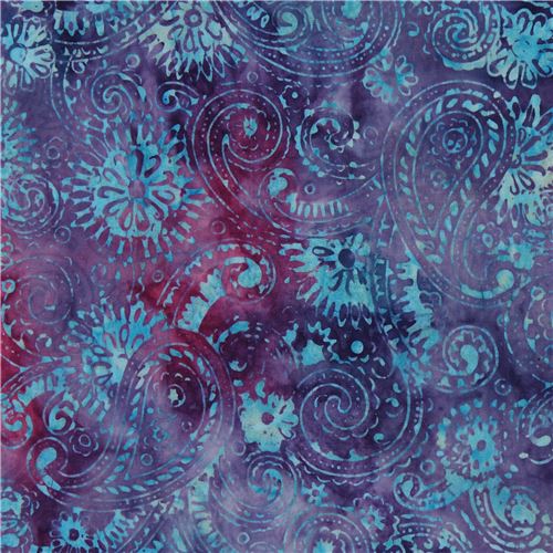 dark purple batik Paisley flower extra wide fabric by Timeless ...
