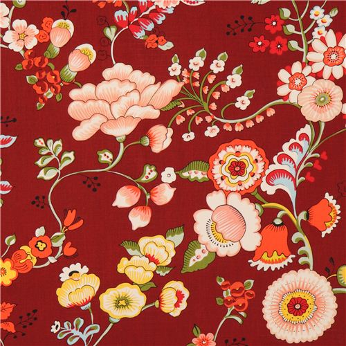 dark red flower fabric 'Speranza' Brick Red by Alexander Henry Fabric ...
