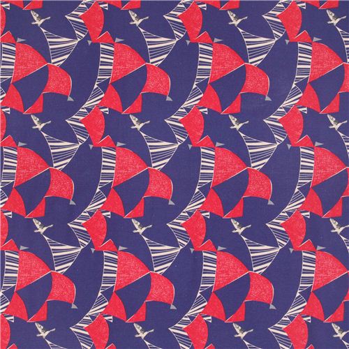echino dark purple canvas fabric red triangle bird from Japan Fabric by ...