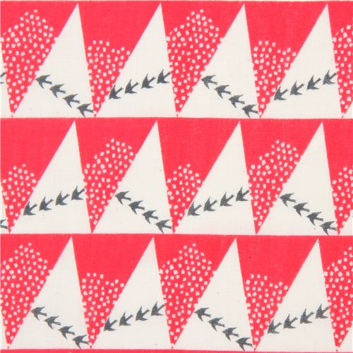 echino natural color and pink-red triangle double gauze fabric Fabric ...