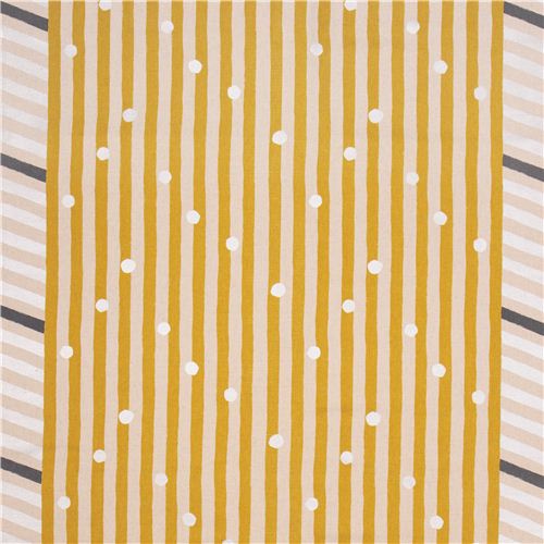 echino natural color canvas fabric mustard yellow silver stripe dots ...