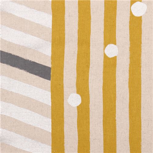 Echino Natural Color Canvas Laminate Fabric Yellow Silver Stripe Dots From Japan Fabric By