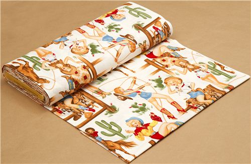 ecru Cowboy Pin up women fabric by Alexander Henry Fabric by Alexander ...