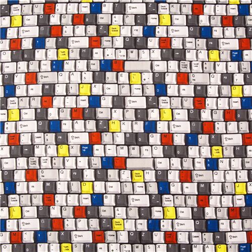 fabric Japan cotton Kokka computer keyboard red yellow blue - modeS4u