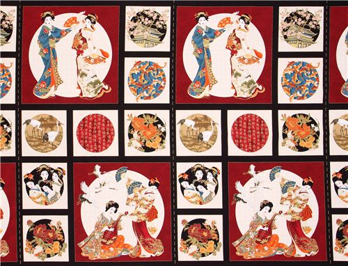 flower geisha gold panel fabric Timeless Treasures Kabuki Fabric by ...
