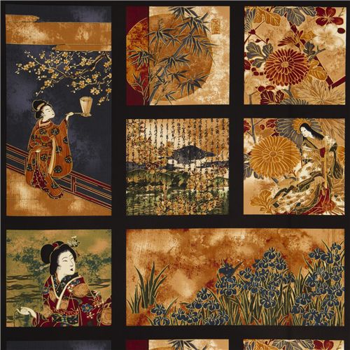 geisha fabric with Japanese poems by Robert Kaufman Fabric by Robert ...