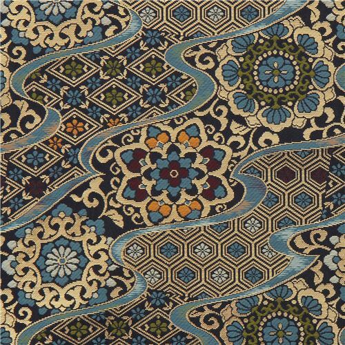 Brokat mit goldenem und blauem Blütenmuster - modeS4u