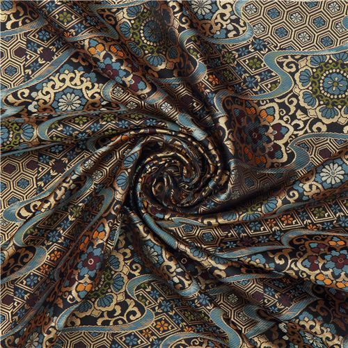 Brokat mit goldenem und blauem Blütenmuster - modeS4u