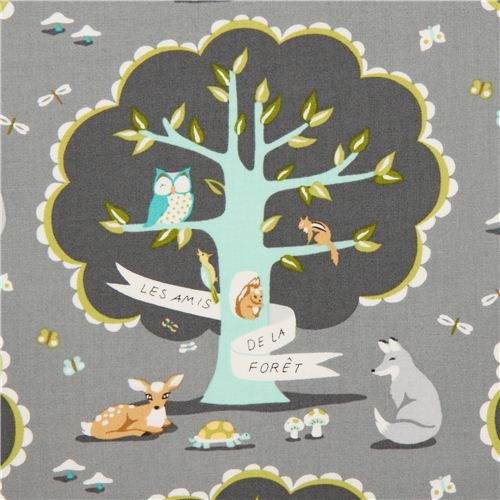gray Michael Miller animal fabric with forest animals USA Fabric by ...