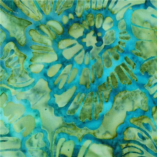 green Batik flower fabric by Robert Kaufman - modeS4u