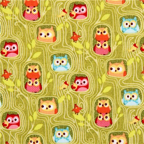 green Flappers Hideout owl tree fabric Riley Blake Happy Flappers ...