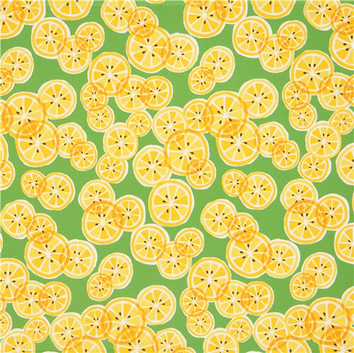 green Michael Miller fabric with yellow lemon slices Fabric by Michael ...