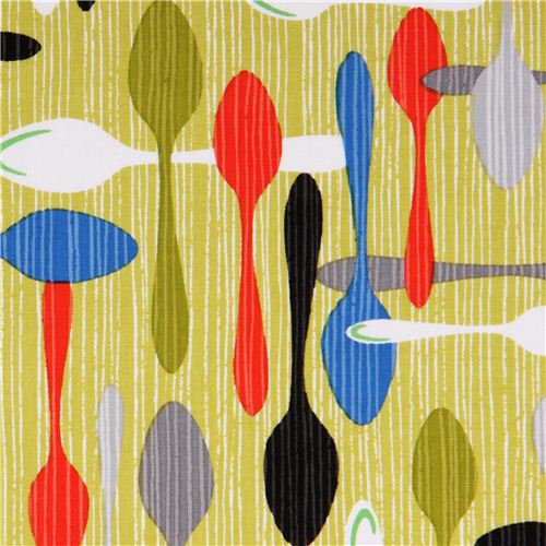 green Michael Miller spoon retro fabric Spoon Me Fabric by Michael ...