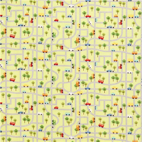 green car traffic map flannel fabric Riley Blake USA Fabric by Riley ...