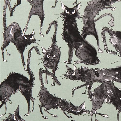 Tela verde animal gato de Alexander Henry Sebastian Ghastlie Fabric by ...