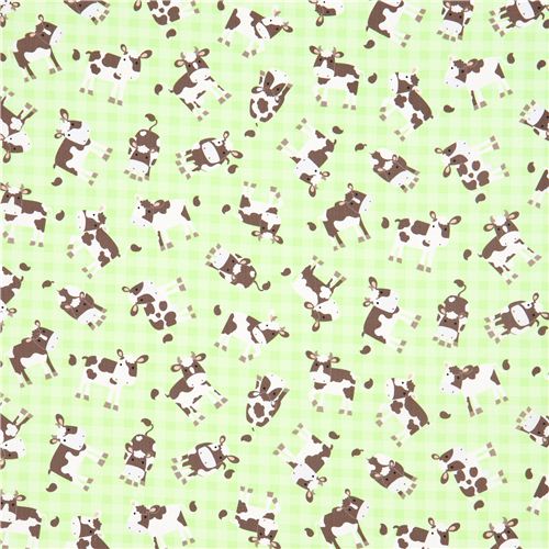 green cows fabric checked Timeless Treasures Fabric by Timeless ...
