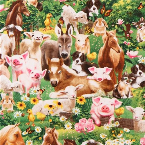 green farm animal meadow fabric Timeless Treasures USA Fabric by ...