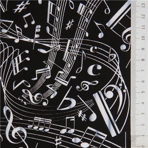 grey music notes fabric in black by Timeless Treasures - modeS4u