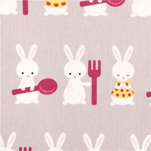grey rabbit Canvas fabric from Japan Fabric by Japanese Indie - modes4u