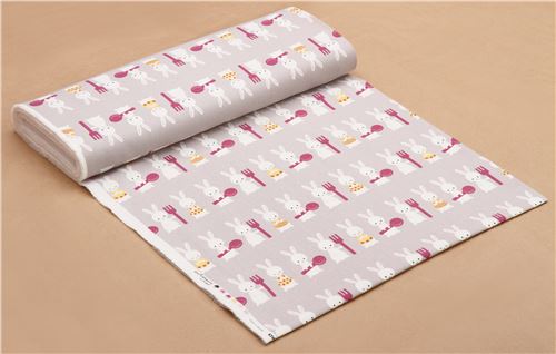 grey rabbit Canvas fabric from Japan Fabric by Japanese Indie - modes4u