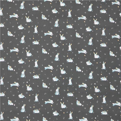 grey rabbit animal Clothworks organic fabric Critter Patch Fabric by ...