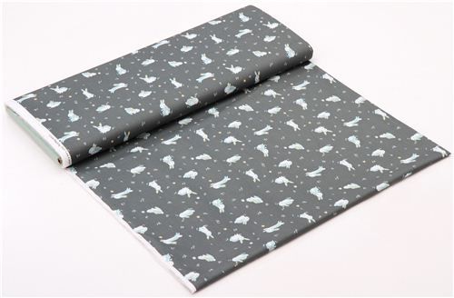 grey rabbit animal Clothworks organic fabric Critter Patch Fabric by ...