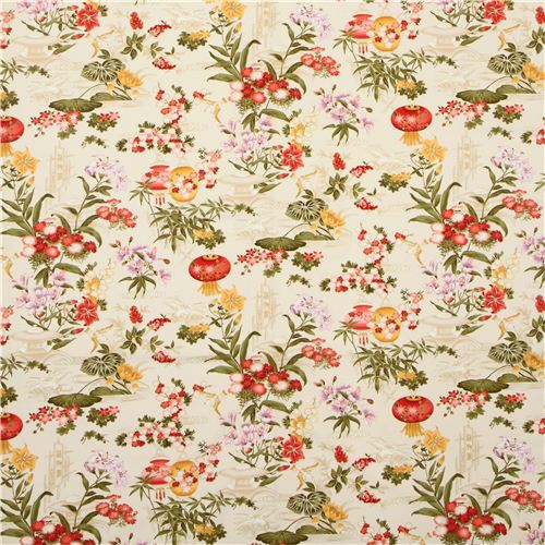 ivory-coloured flower fabric by Timeless Treasures Fabric by Timeless ...