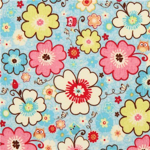 Tissu jersey Riley Blake Happy Flappers bleu clair, mini hiboux et des ...
