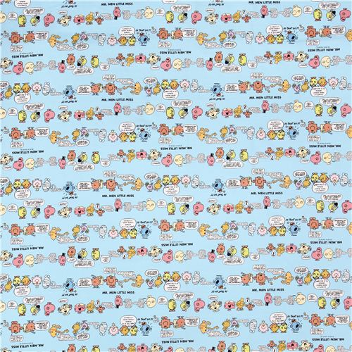 light blue Mr. Men and Little Miss Sanrio laminate fabric from Japan ...