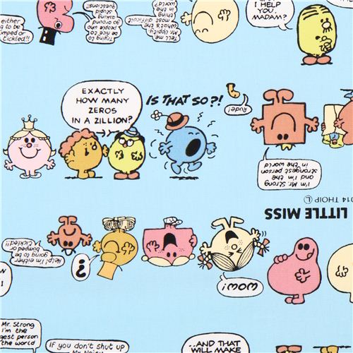 light blue Mr. Men and Little Miss Sanrio oxford fabric from Japan ...