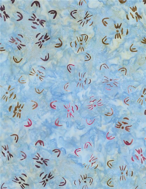 light blue batik fabric by Timeless Treasures with cat faces - modeS4u