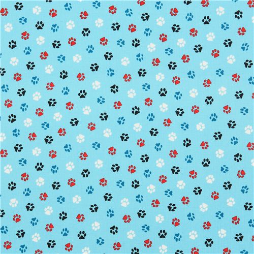 hellblauer Hunde Pfoten Tatzen Tier Stoff Robert Kaufman Fabric by ...
