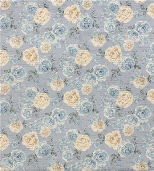 Remnant 39 cm - light blue-grey retro rose flower Quilt Gate fabric ...