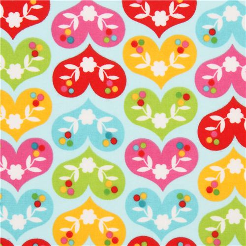 light blue heart and flower flannel fabric by Robert Kaufman Fabric by ...