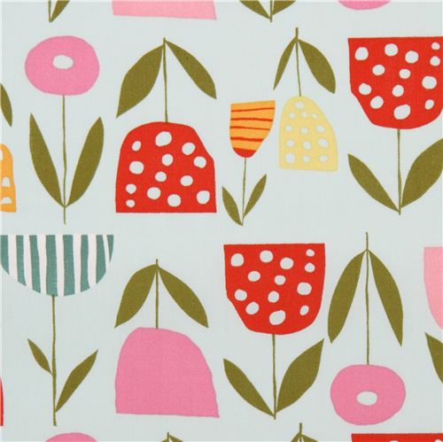 light blue monaluna flower organic fabric Fresh Blooms Fabric by ...