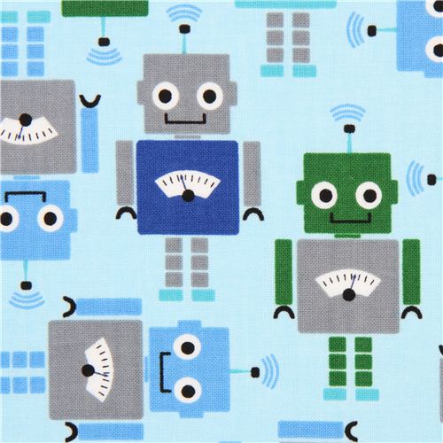 light blue robot fabric by Robert Kaufman blue green Fabric by Robert ...