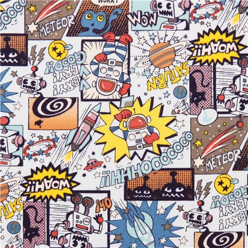 Tela oxford para chicos azul claro espacio cómic de Kokka Japón Fabric ...