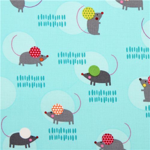 light blue turquoise mouse animal fabric Garden by Robert Kaufman ...