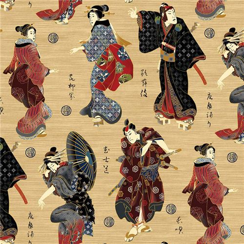 light brown fabric people gold metallic by Northcott Kabuki Fabric by ...