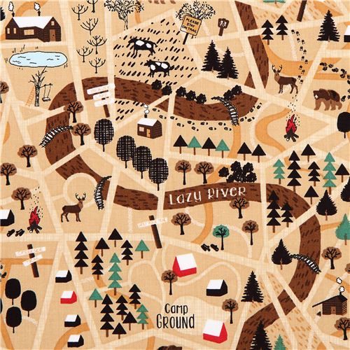 light brown forest camping retro fabric Timeless Treasures Fabric by ...