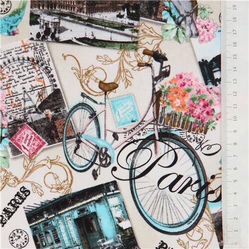 hell cremefarben Timeless Treasures Stoff mit Paris-Collagenmotiv - modeS4u