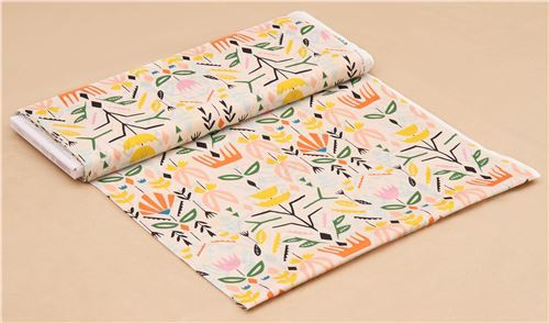 light cream colorful flower leaf Cloud 9 organic cotton fabric Yucca ...